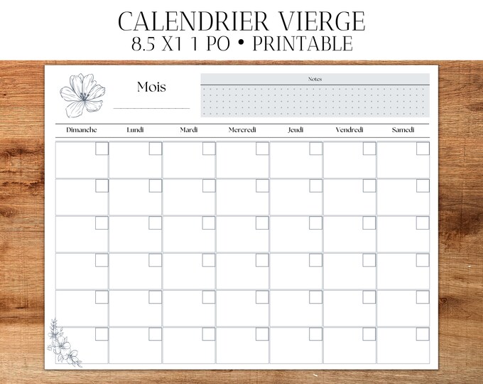 PRINTABLE CALENDAR | Printable | French Blank Calendar - Etsy