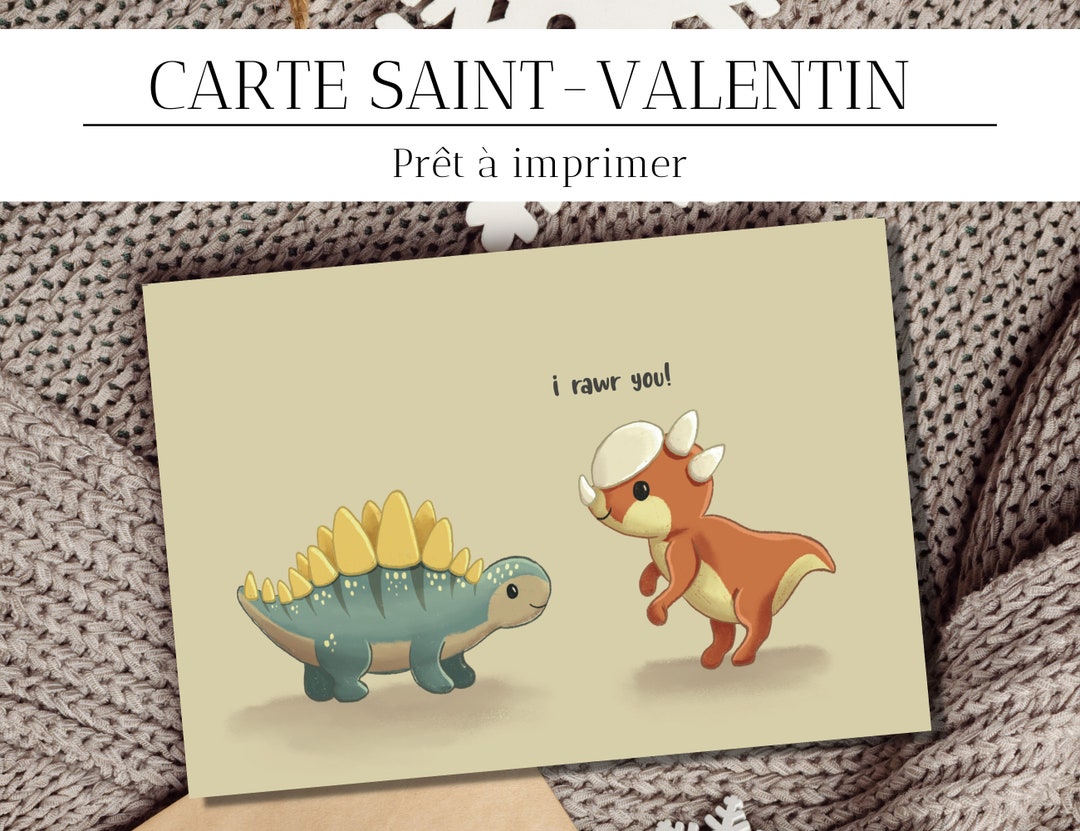 Carte de Saint-Valentin à imprimer avec dinosaures - Etsy France