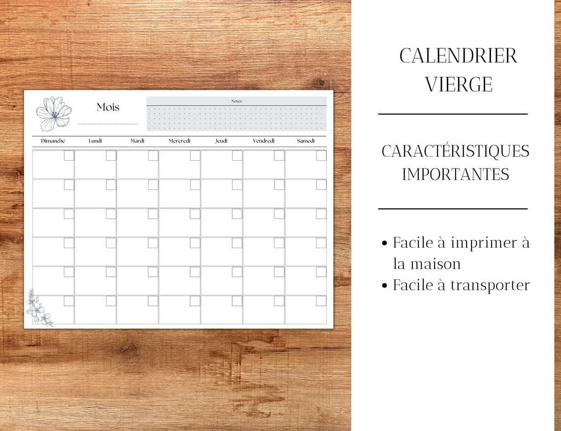 PRINTABLE CALENDAR Printable French Blank Calendar - Etsy