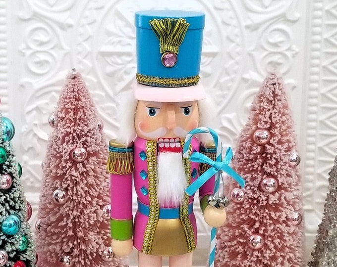 Jeweled Candyland Pink Wooden Nutcracker Candy Cane - Bling Rhinestone ...