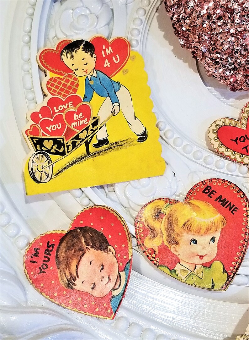 6 Vintage Valentine's Day Cards Die-Cut 1950's Hearts | Etsy