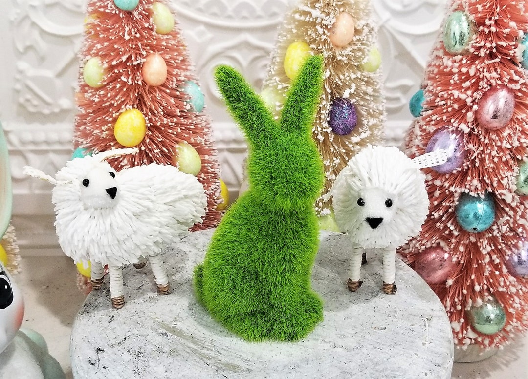 Fuzzy Green Bunny Rabbit Figurine - Spring Easter Farmhouse Decor - Etsy