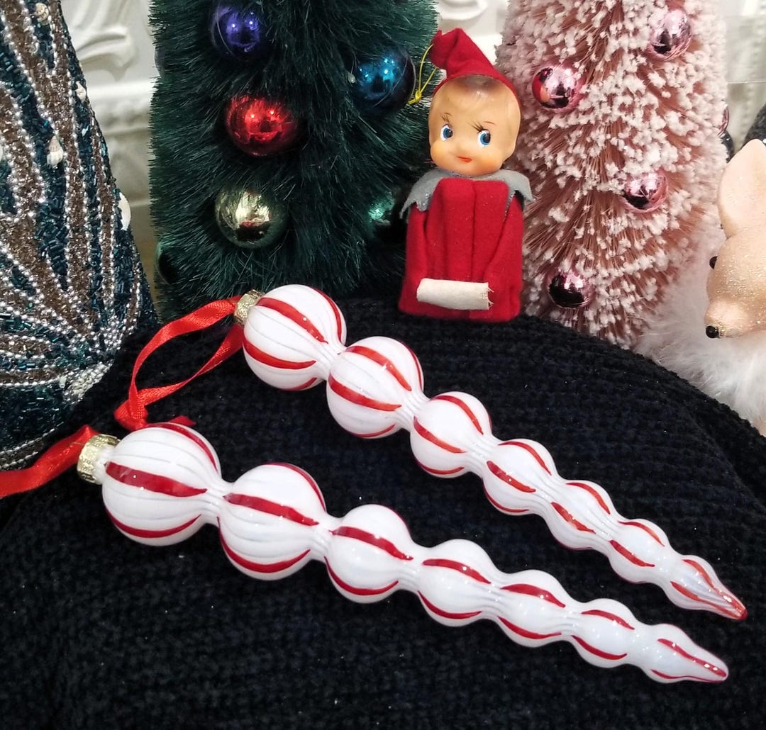 Blown Glass Candy Cane Finial Icicle Christmas Ornaments Peppermint - Etsy
