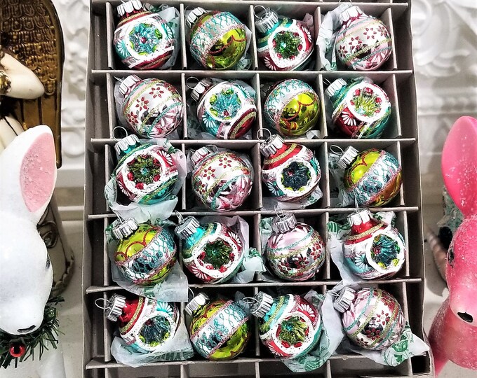 20 Shiny Brite Glass Indent Round Squiggle Stencil Christmas Ornaments ...