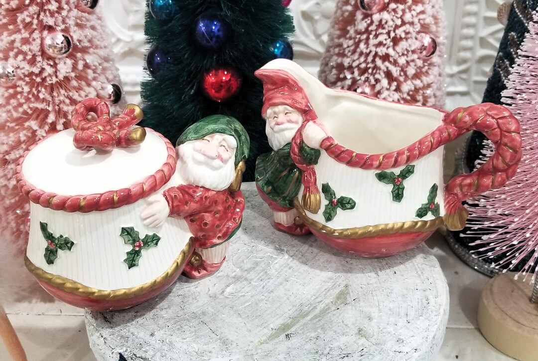 Vintage Fitz & Floyd Elf Gnome Creamer Lidded Sugar Bowl Christmas - Etsy