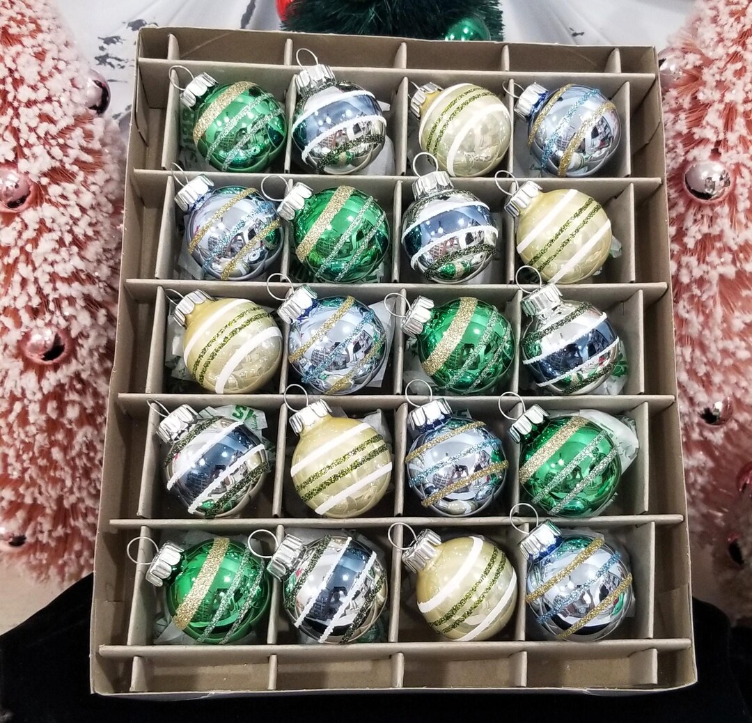 20 Pastel Blue & Green SHINY BRITE Feather Tree Christmas Ornaments ...