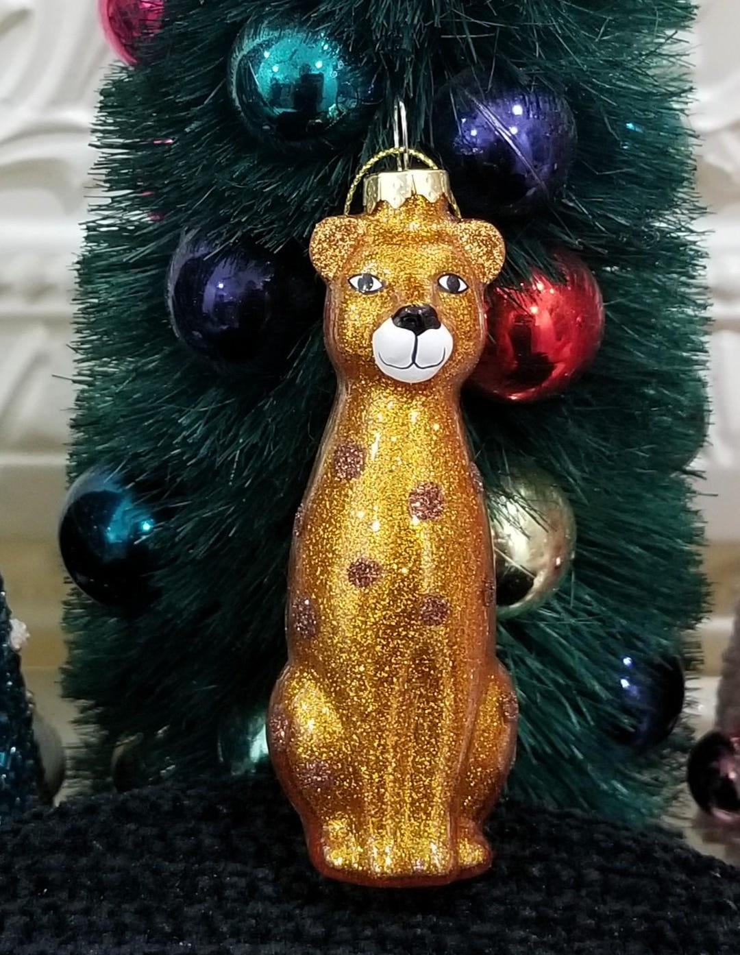 Blown Glass Cheetah Christmas Ornament Glitter - Personalized Gift - Etsy