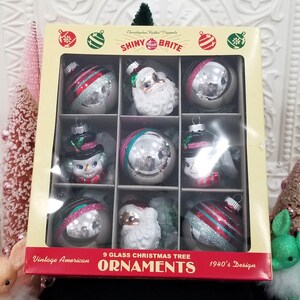9 Figural Shiny Brite Santa Frosty Multi-color Round Christmas ...