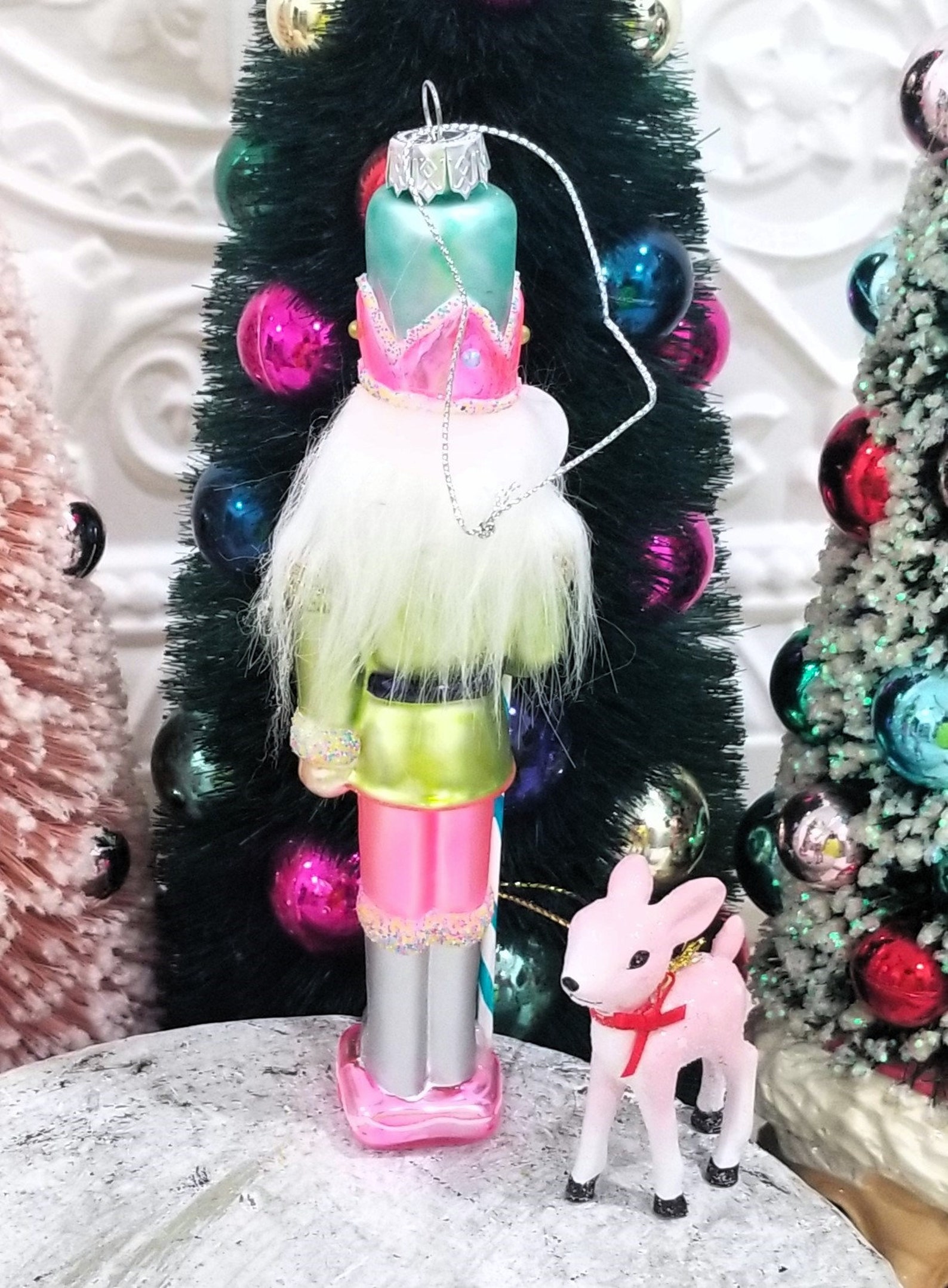 Blown Glass Pink & Green Candy Nutcracker Soldier Christmas Ornament ...