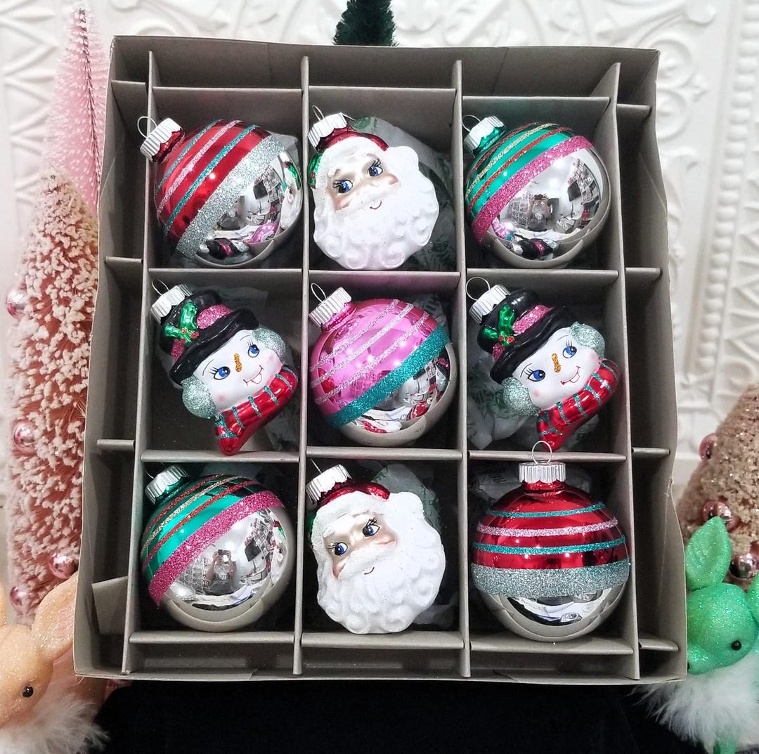 9 Figural Shiny Brite Santa Frosty Multi-color Round Christmas ...