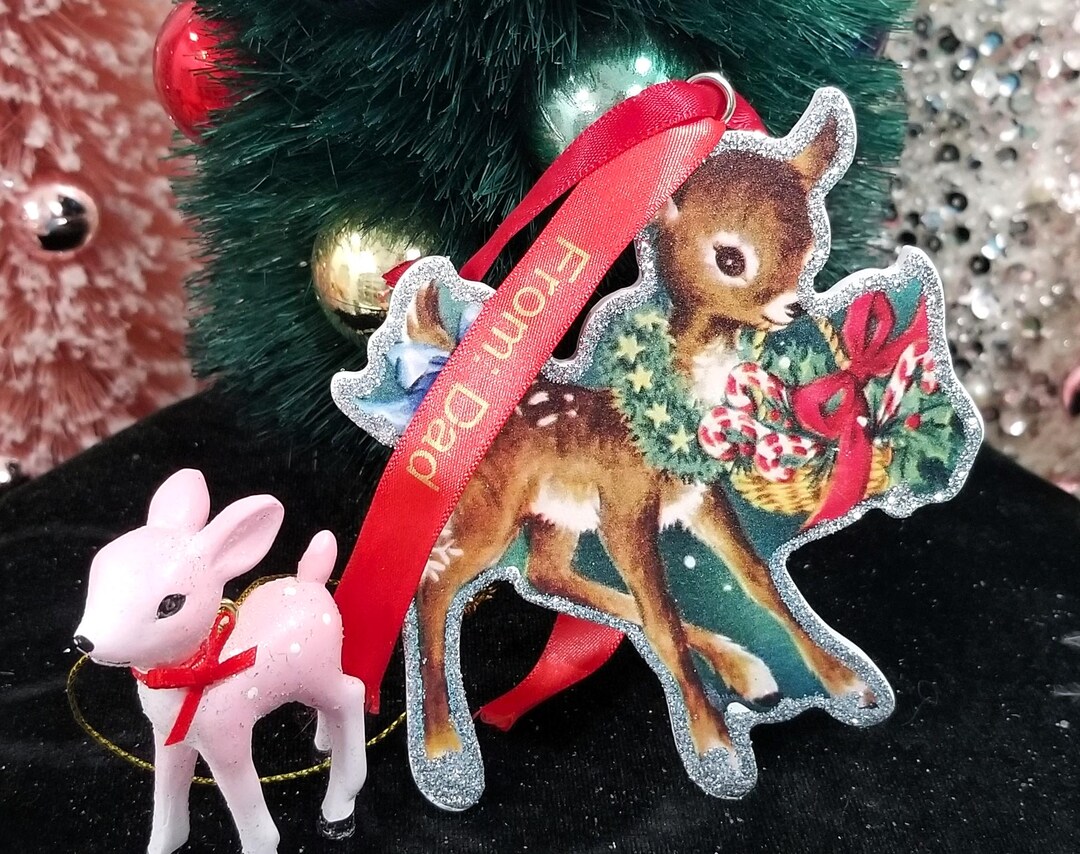 Retro Wood Die-cut Deer Fawn Christmas Ornament Vintage Style ...