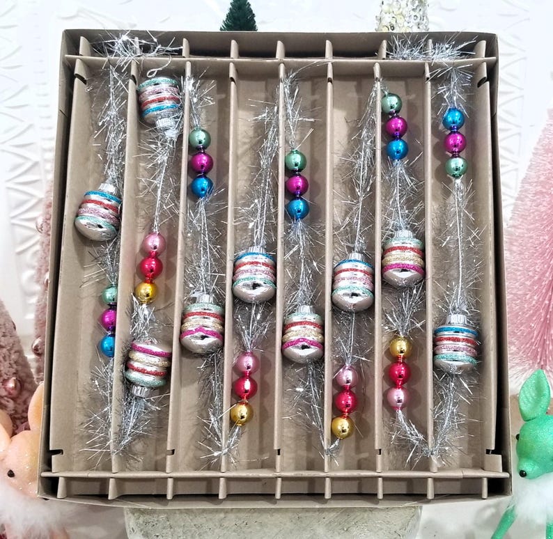 Shiny Brite Tinsel Garland Beaded Lanterns Atomic Mercury Glass ...