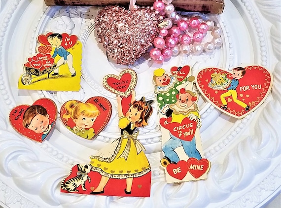 6 Vintage Valentine's Day Cards Die-Cut 1950's Hearts | Etsy