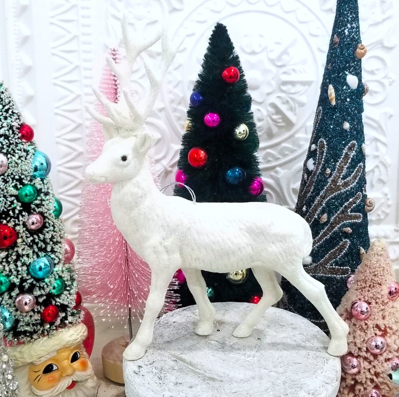 LARGE Flocked White Reindeer Christmas Ornament Buck Glitter 12" - Etsy