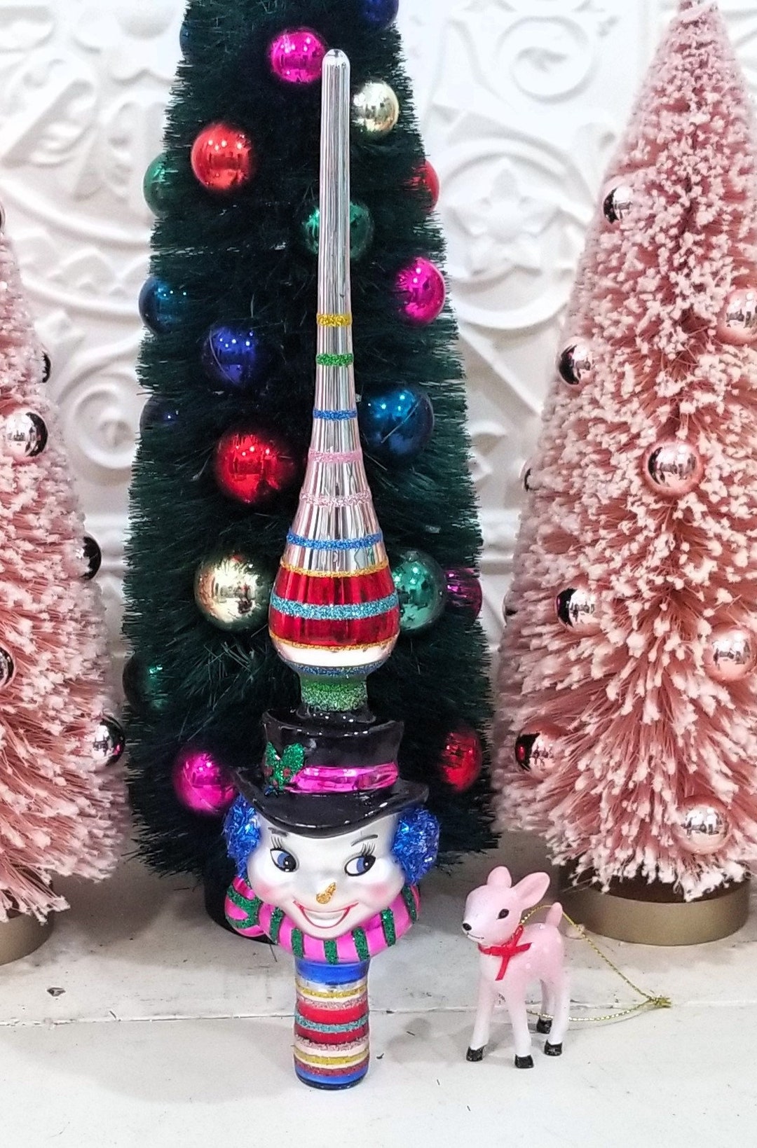 Shiny Brite Snowman Figural Glass Finial Christmas Tree Topper ...