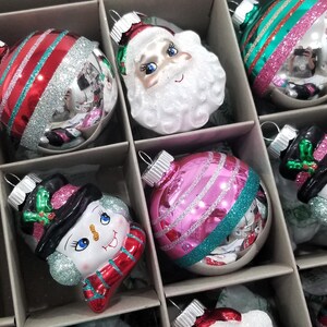 9 Figural Shiny Brite Santa Frosty Multi-color Round Christmas ...