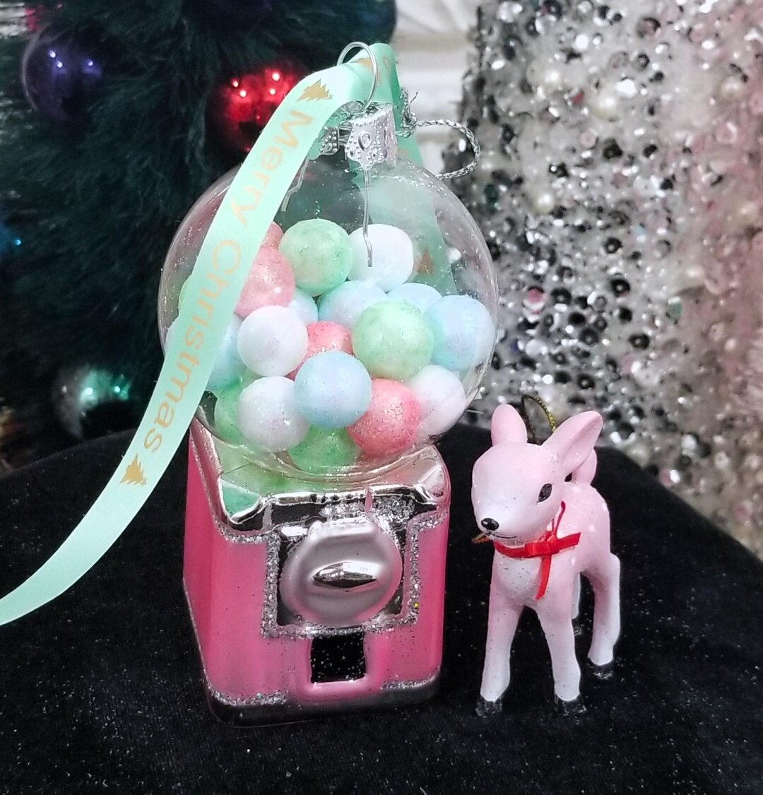Blown Glass Pink Gumball Machine Christmas Ornament Shaker Candyland ...