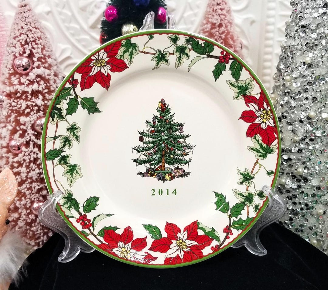 Spode Annual Christmas Tree Plate 2014 Collector - Poinsettias Holly ...