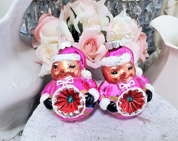 2 Shiny Brite Radko Glass Indent Reflector Gingerbread Man Christmas ...