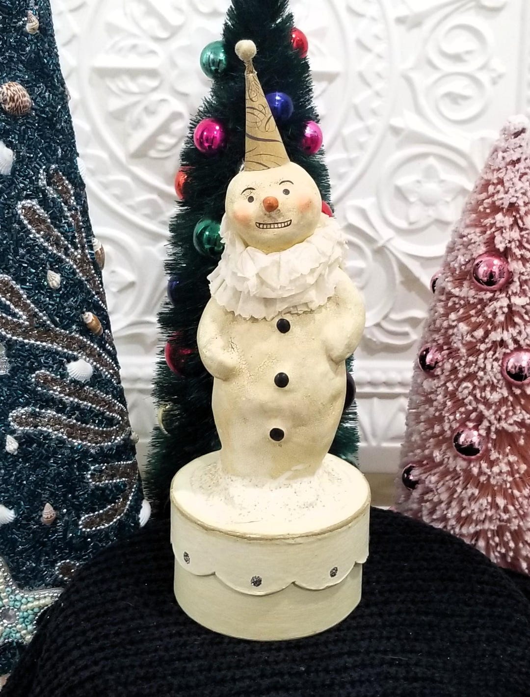 Vintage Nicol Sayre Snowman Mache Christmas Figure Box Folk Art Clown ...