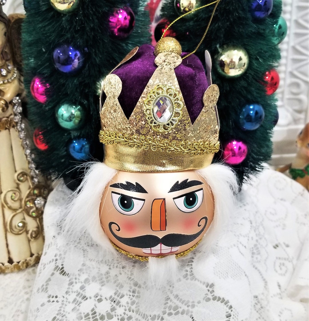 Blown Glass Nutcracker King Head Christmas Ornament Velvet Jewel ...