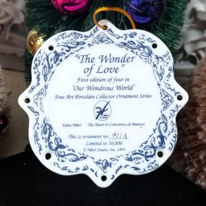 1995 Edna Hibel Vintage Porcelain Christmas Ornament "wonder of Love ...