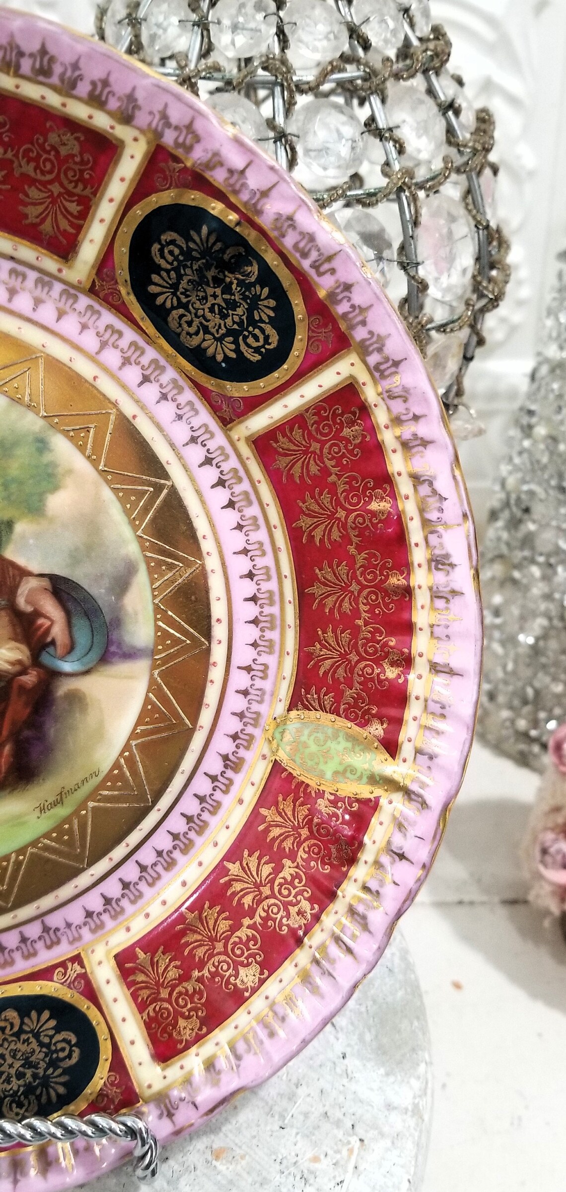 Antique Royal Vienna Pink Cabaret Plate Signed Kaufmann Gilt Victorian ...