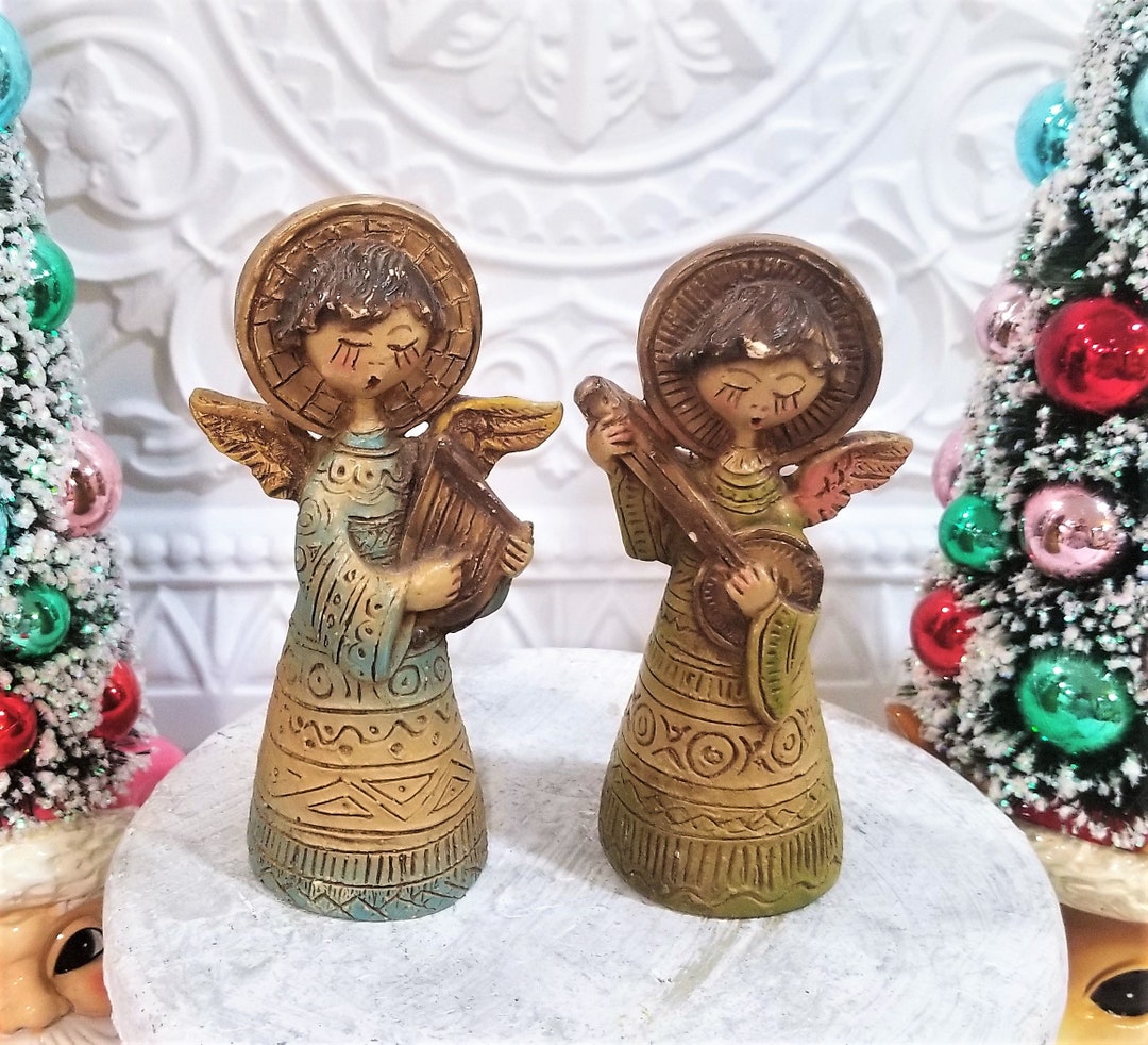 Antique Florentine Carved Italian Angel Figurines Playing Instruments 5 ...