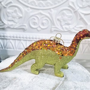 Blown Glass Brontosaurus Dinosaur Glittered Christmas Ornament ...