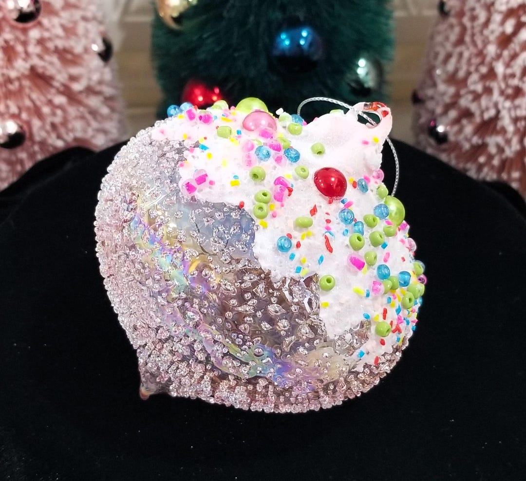 Pink Iridescent Sprinkle Candy Bakery Teardrop Glass Christmas Ornament ...