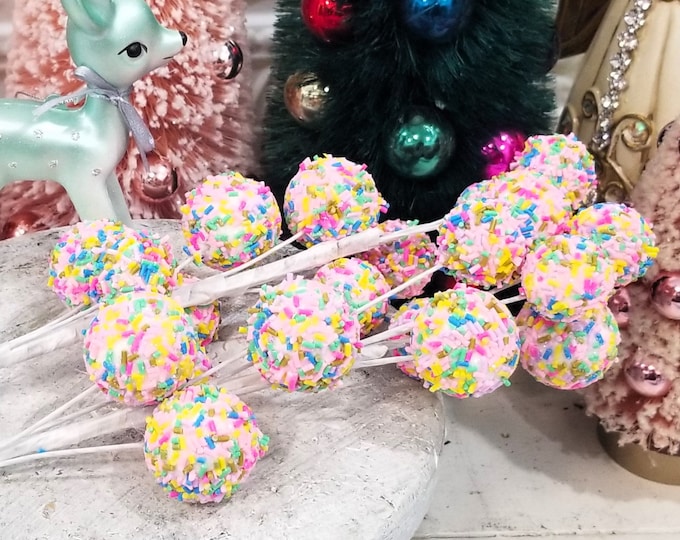 Pink Sugarcoated Sprinkle Candy Cake Ball Christmas Tree Picks - Bakery ...