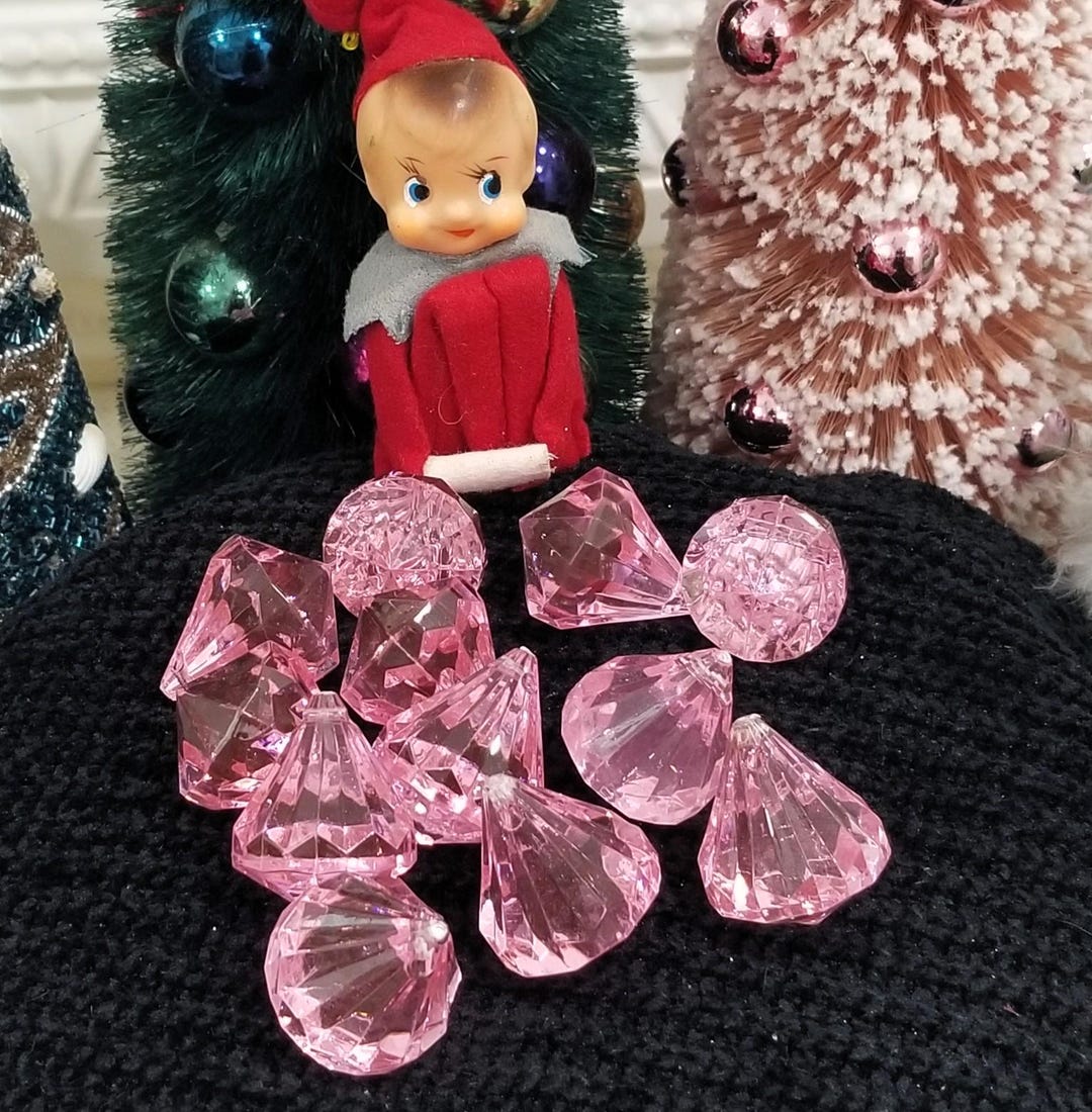 12 Pretty Pink Diamond Shaped Acrylic Christmas Ornaments Faceted Jewel ...