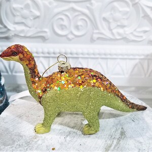 Blown Glass Brontosaurus Dinosaur Glittered Christmas Ornament ...