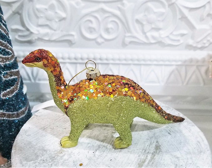 Blown Glass Brontosaurus Dinosaur Glittered Christmas Ornament - Etsy