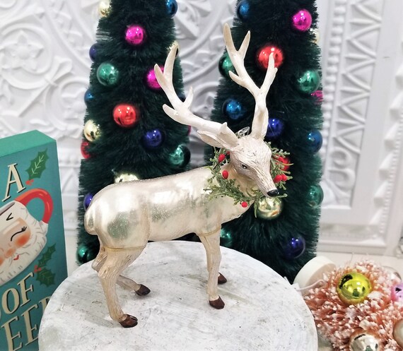 Glass Reindeer With Wreath Christmas Ornament 8 - Etsy