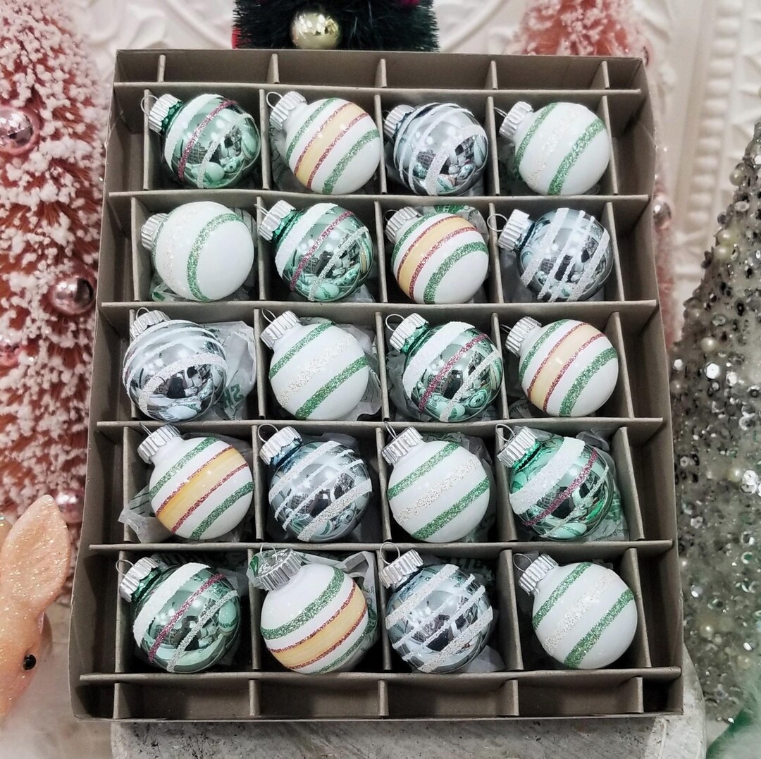 20 Pastel Blue Green SHINY BRITE Feather Tree Christmas Ornaments ...