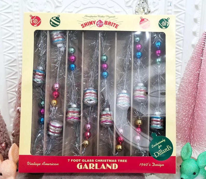 Shiny Brite Tinsel Garland Beaded Lanterns Atomic Mercury Glass ...