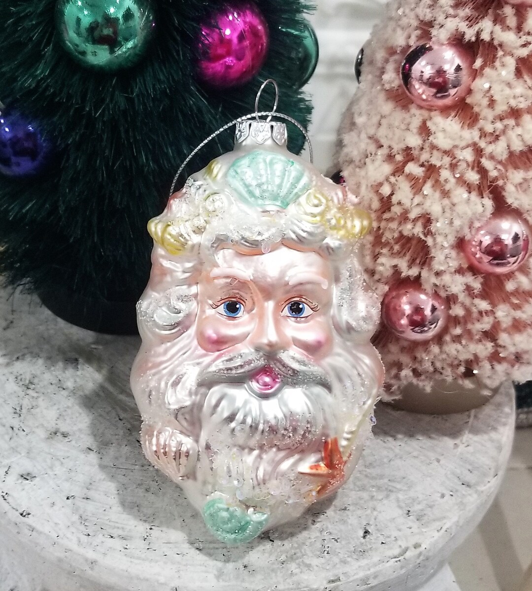 Blown Glass Santa Merman Sea Starfish Seashell Christmas Ornament ...