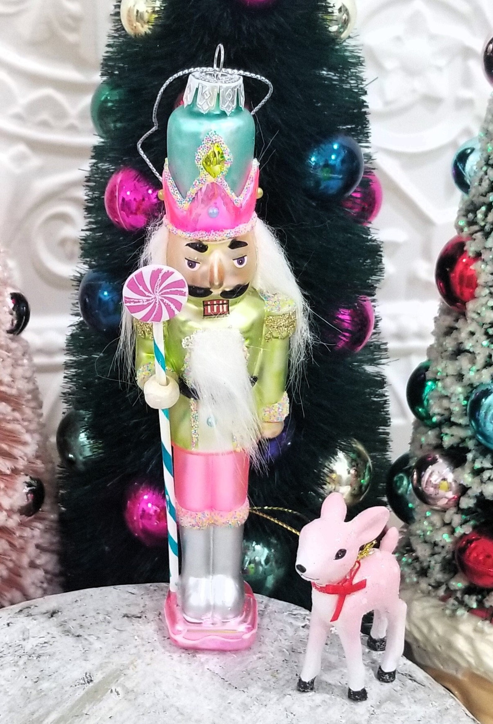 Blown Glass Pink & Green Candy Nutcracker Soldier Christmas Ornament ...