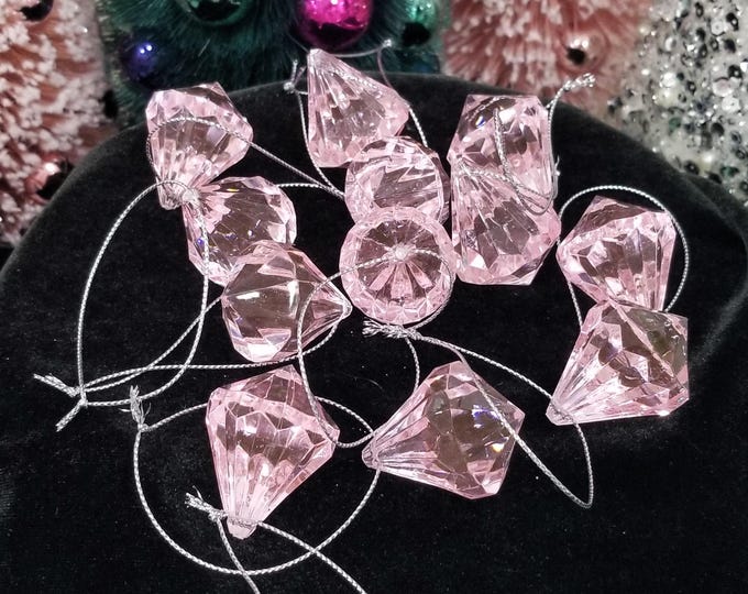 12 Pretty Pink Diamond Shaped Acrylic Christmas Ornaments Faceted Jewel ...