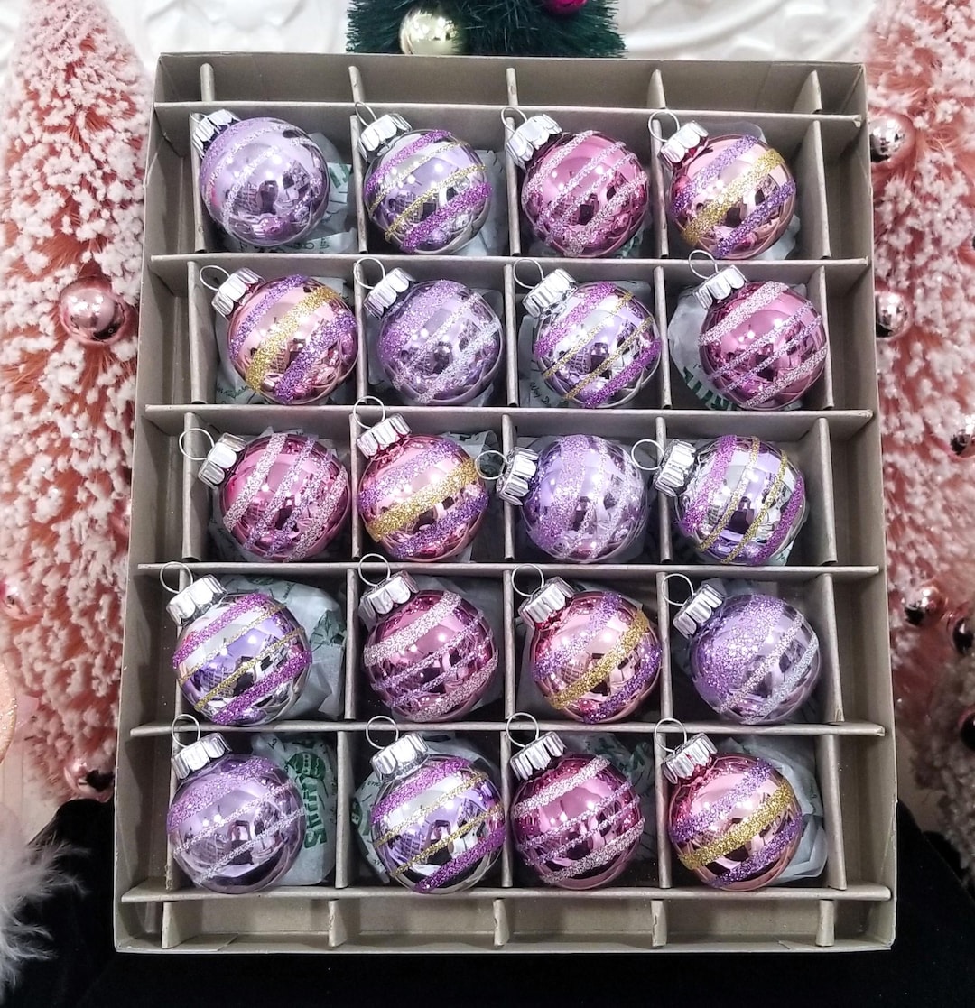 20 Pastel Pink & Purple SHINY BRITE Feather Tree Christmas Ornaments ...