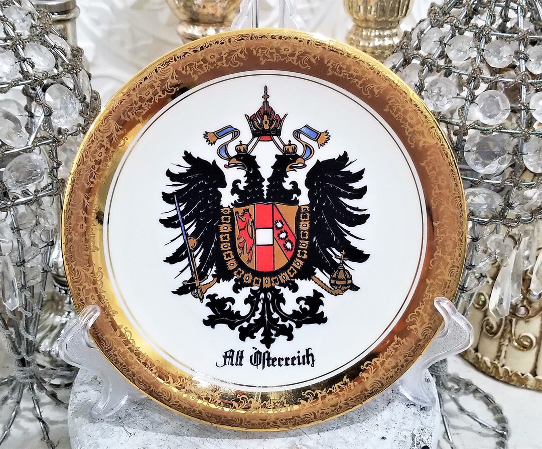 Edelstein Bavaria Gold Encrusted Austria Hungary Coat of Arms Plate 7. ...