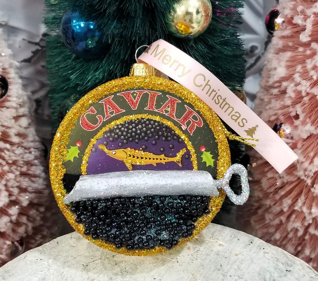 Blown Glass Caviar Can Beaded Christmas Ornament Eggs - Delicacy ...