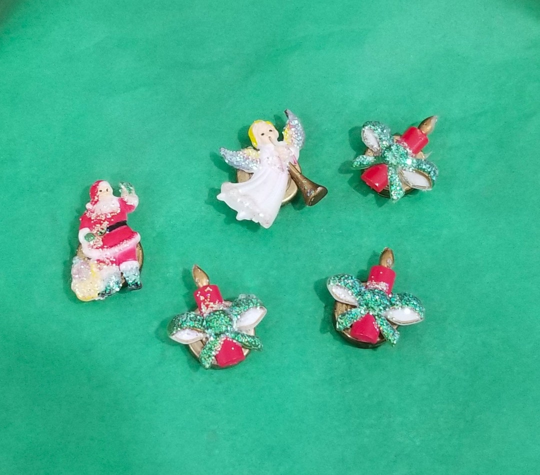 5 Vintage Figural Celluloid Christmas Button Covers - Glitter - Etsy