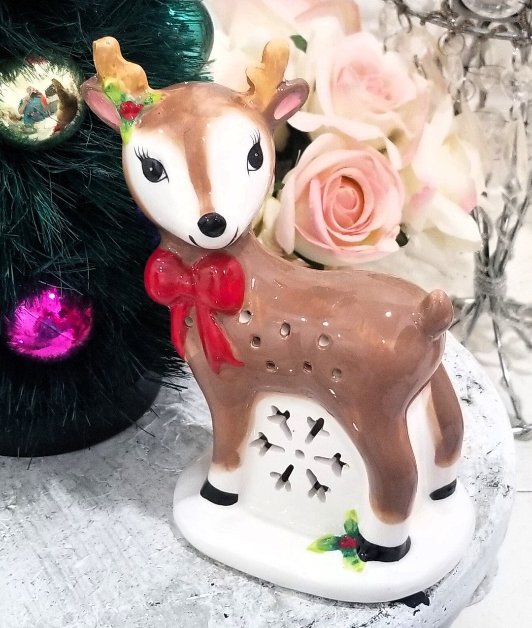 Adorable Fawn Reindeer Lighted Figurine - Vintage Style, Retro, Kitsch ...