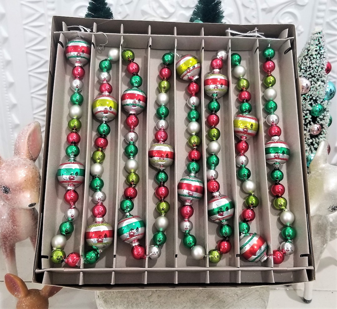 Shiny Brite 7 Ft Beaded Glass Red & Green Christmas Garland Glitter ...