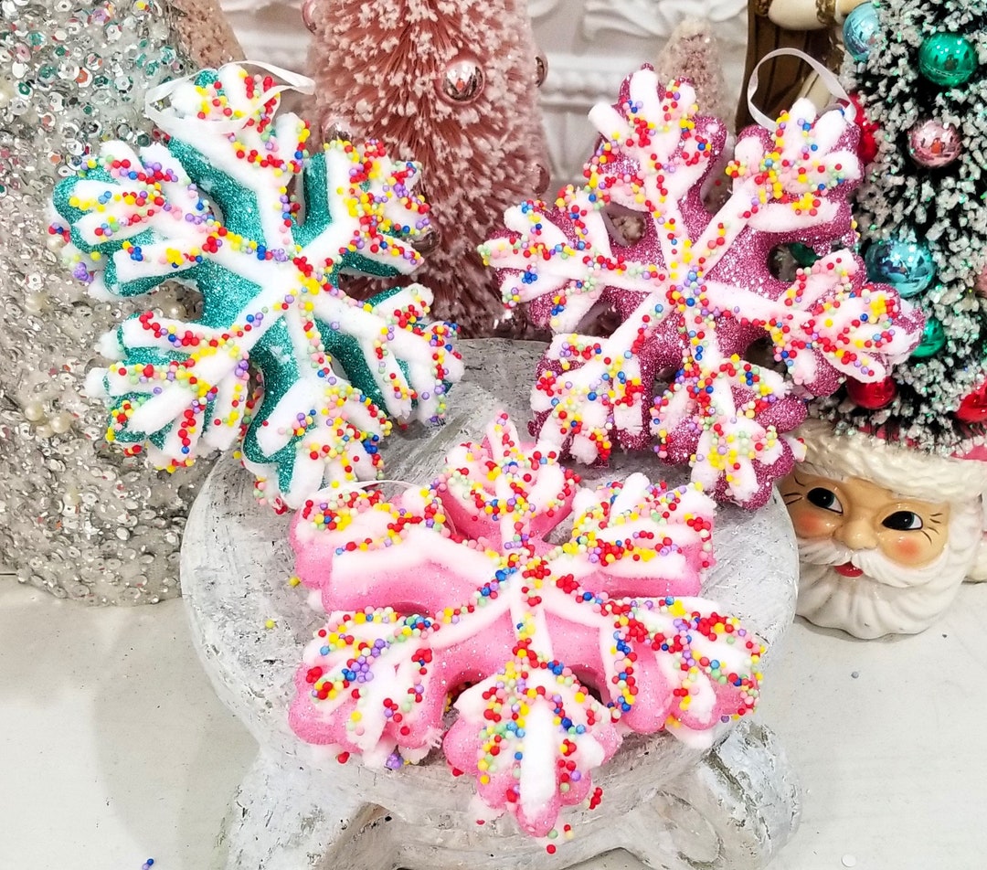Sprinkle Cookie Snowflake Christmas Ornaments Bakery Pink Blue ...