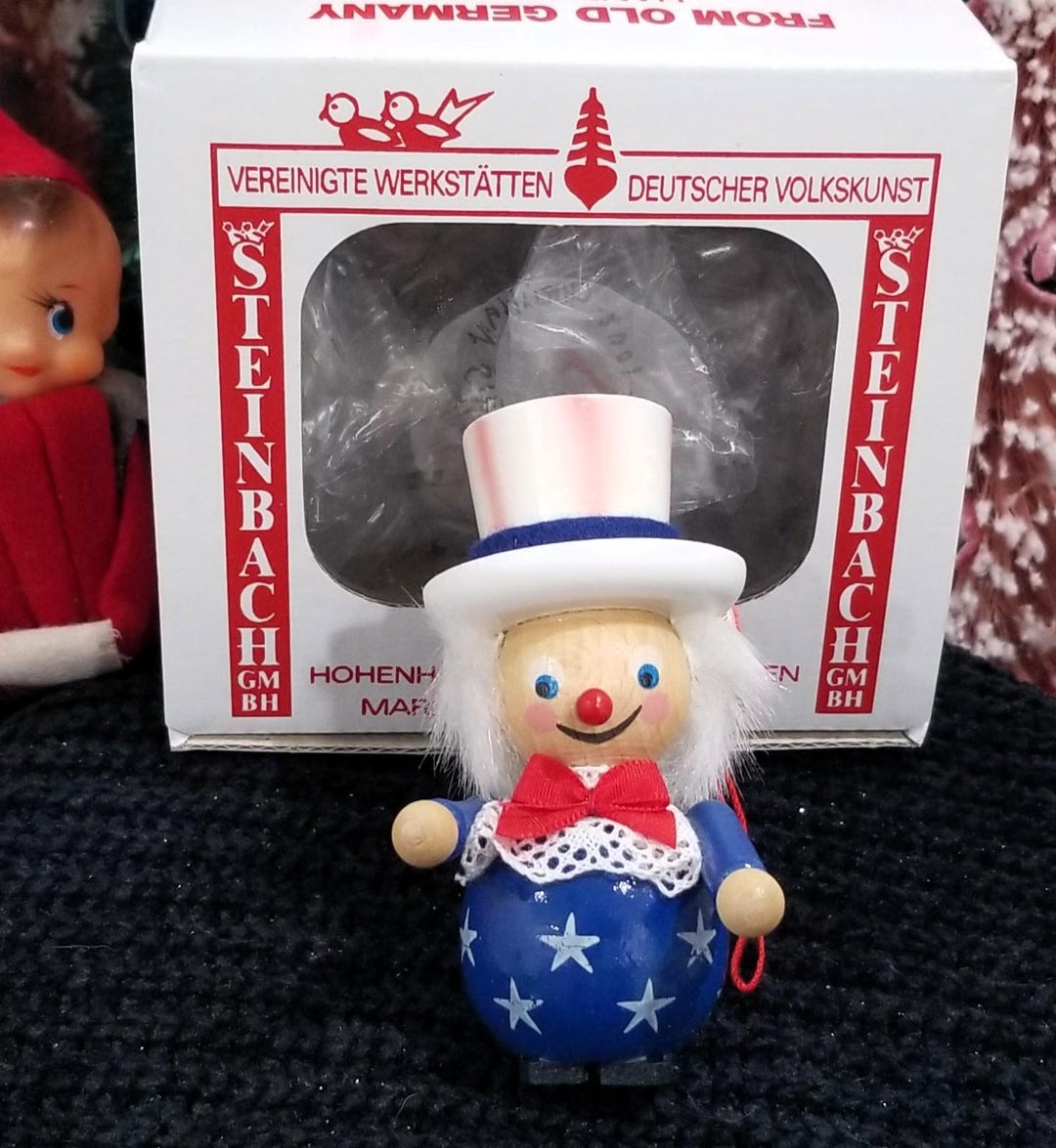 SIGNED Vintage Steinbach Wooden Uncle Sam Patriotic Christmas Ornament ...