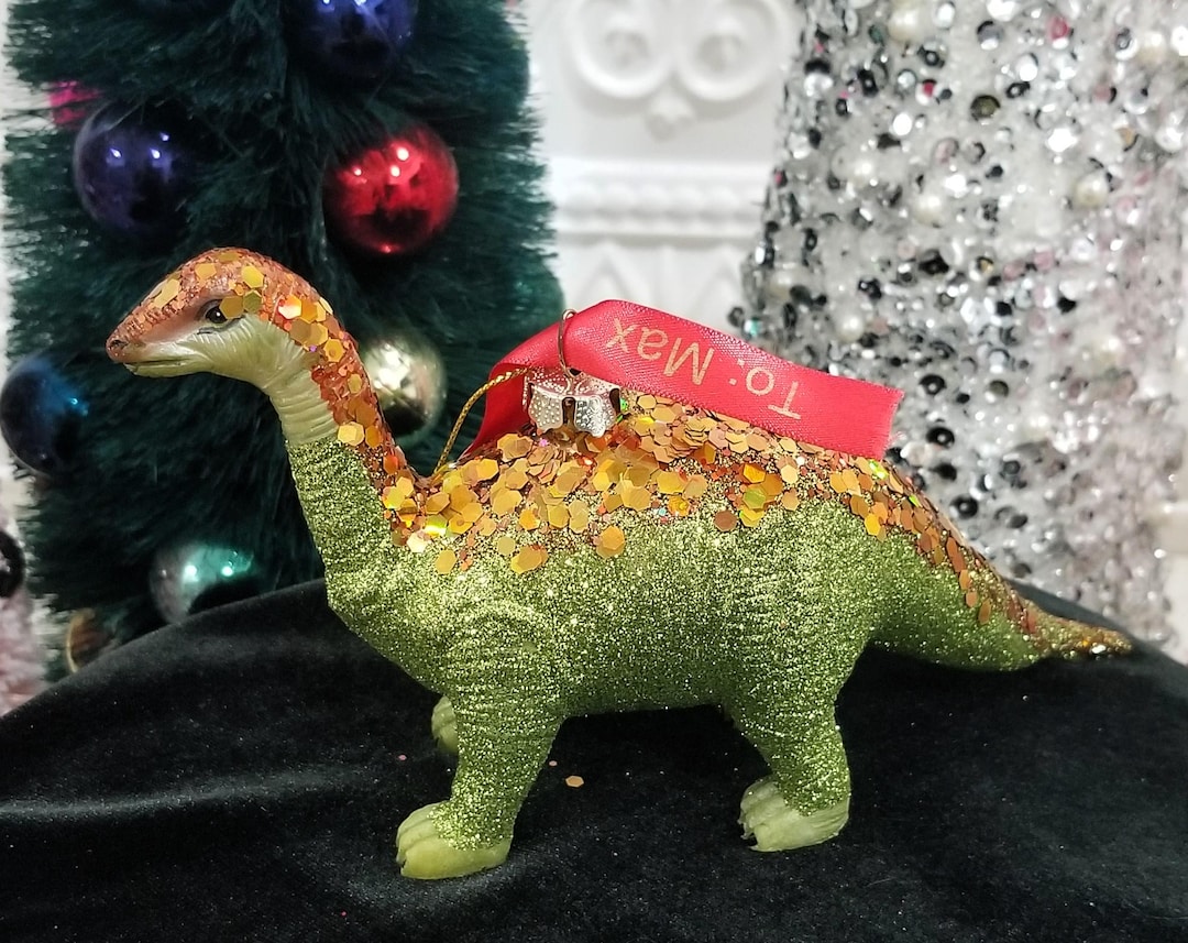 Blown Glass Brontosaurus Dinosaur Glittered Christmas Ornament ...
