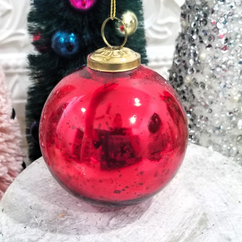 Red Mercury Glass Crackle Ornaments - Etsy